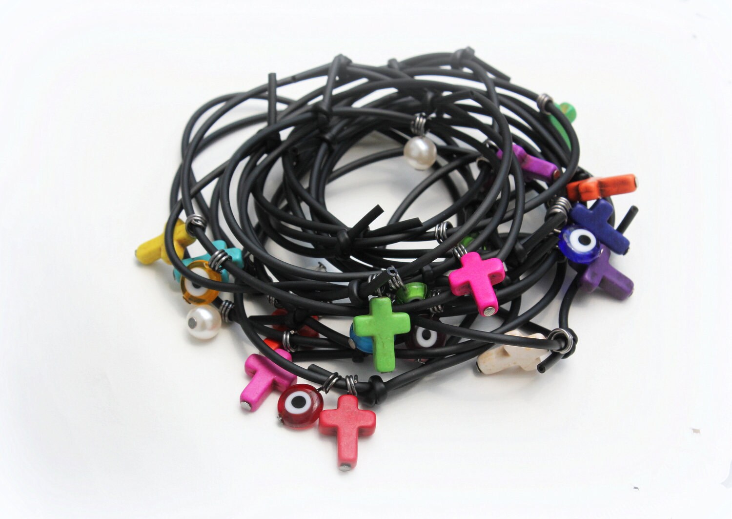 RUBBER Cross BRACELETS - Set of 10 Black Rubber Bracelets With Cross ...