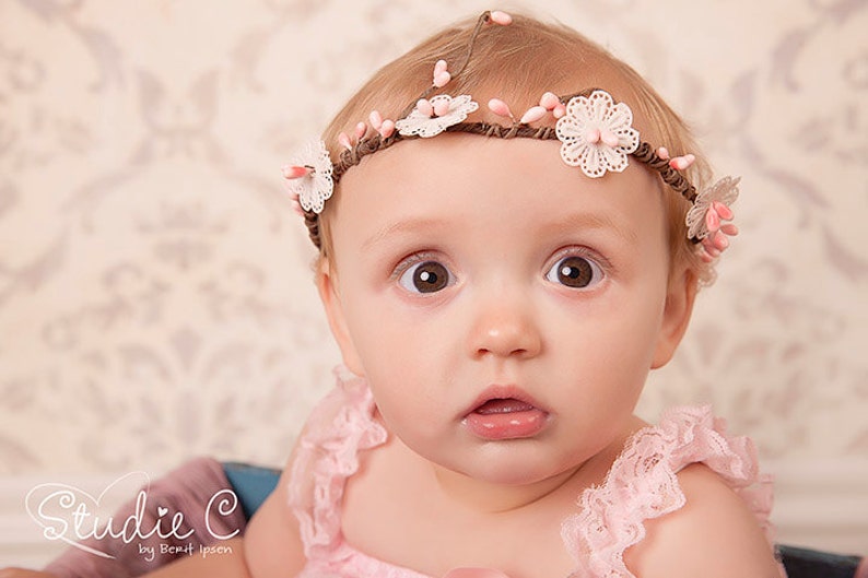 PINK PIXIE Baby Girl Wreath Tiara Crown Pink Flowers Lace - Etsy