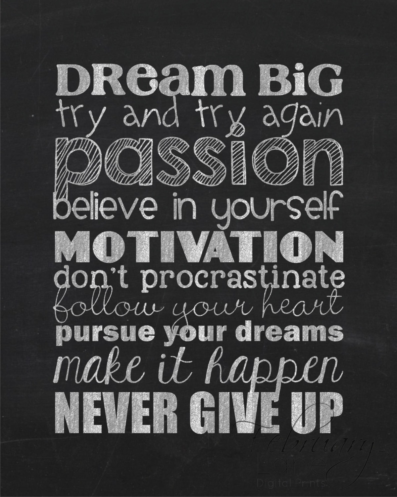 Dream Big Subway Art Printable 8x10- Faux Chalkboard Inspirational ...