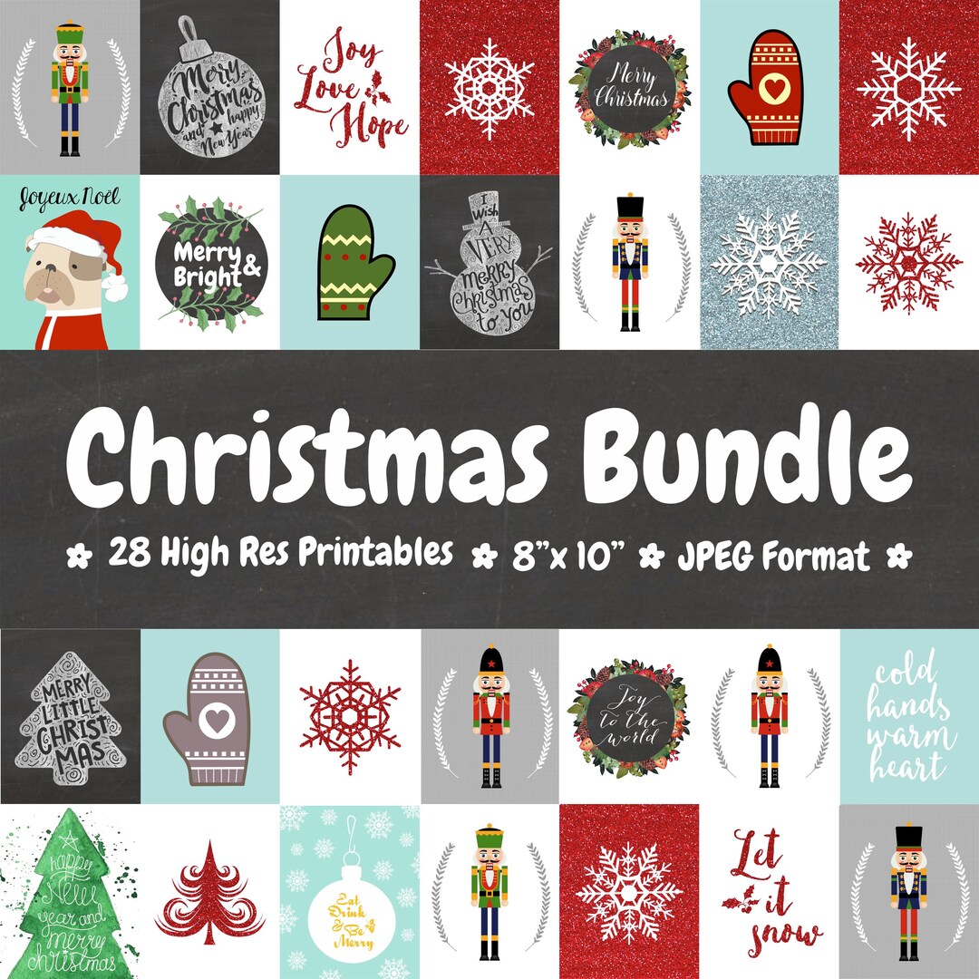 Christmas Wall Art Printable Bundle - 28 JPG Printables 8x10 - Instant ...