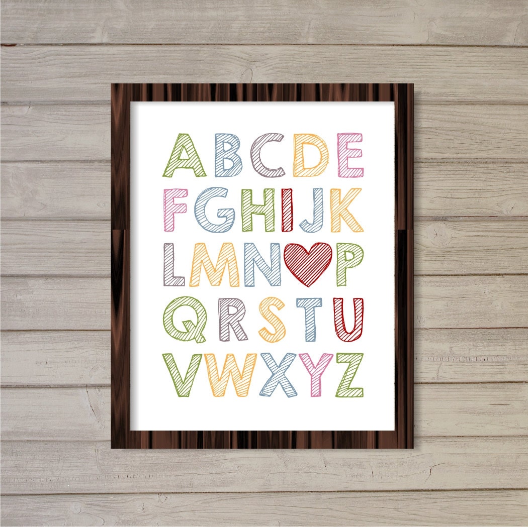 Alphabets Abcs I Heart U Nursery Wall Art Printable - Multi Color ...