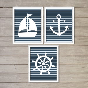 Nautical Nursery Pastels Printable - Navy & White - Set of 3 - 8x10 ...