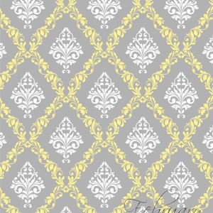 Damask Pattern Printable Wall Art Grey Yellow Set of 4 -8x10- Vintage ...