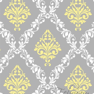 Damask Pattern Printable Wall Art Grey Yellow Set of 4 -8x10- Vintage ...