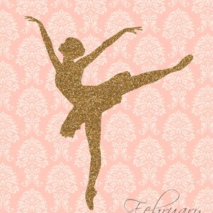 Ballerina Pink Damask Gold Glitter Wall Art Printable Instant Download ...