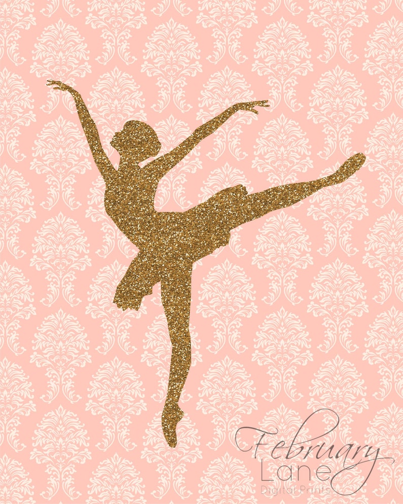 Ballerina Pink Damask Gold Glitter Wall Art Printable Instant Download ...