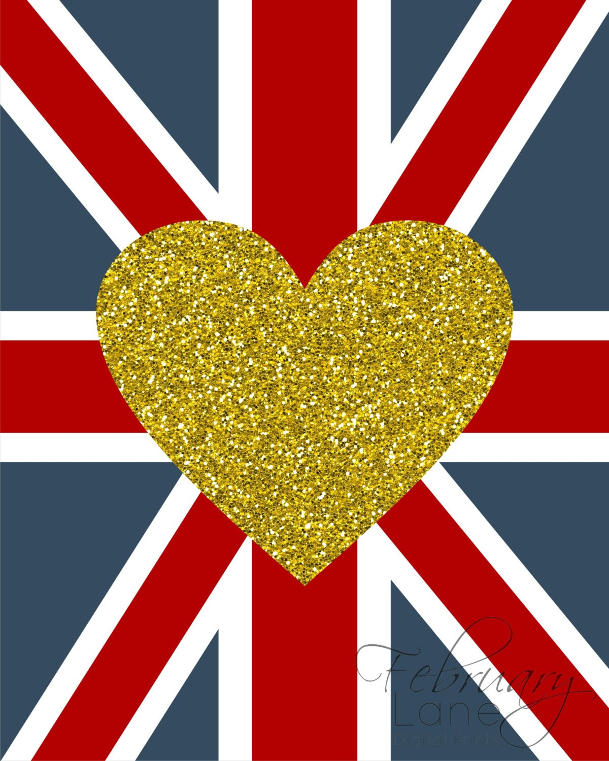 Love Union Jack Glitter Gold Heart 8x10 Instant Download - Etsy