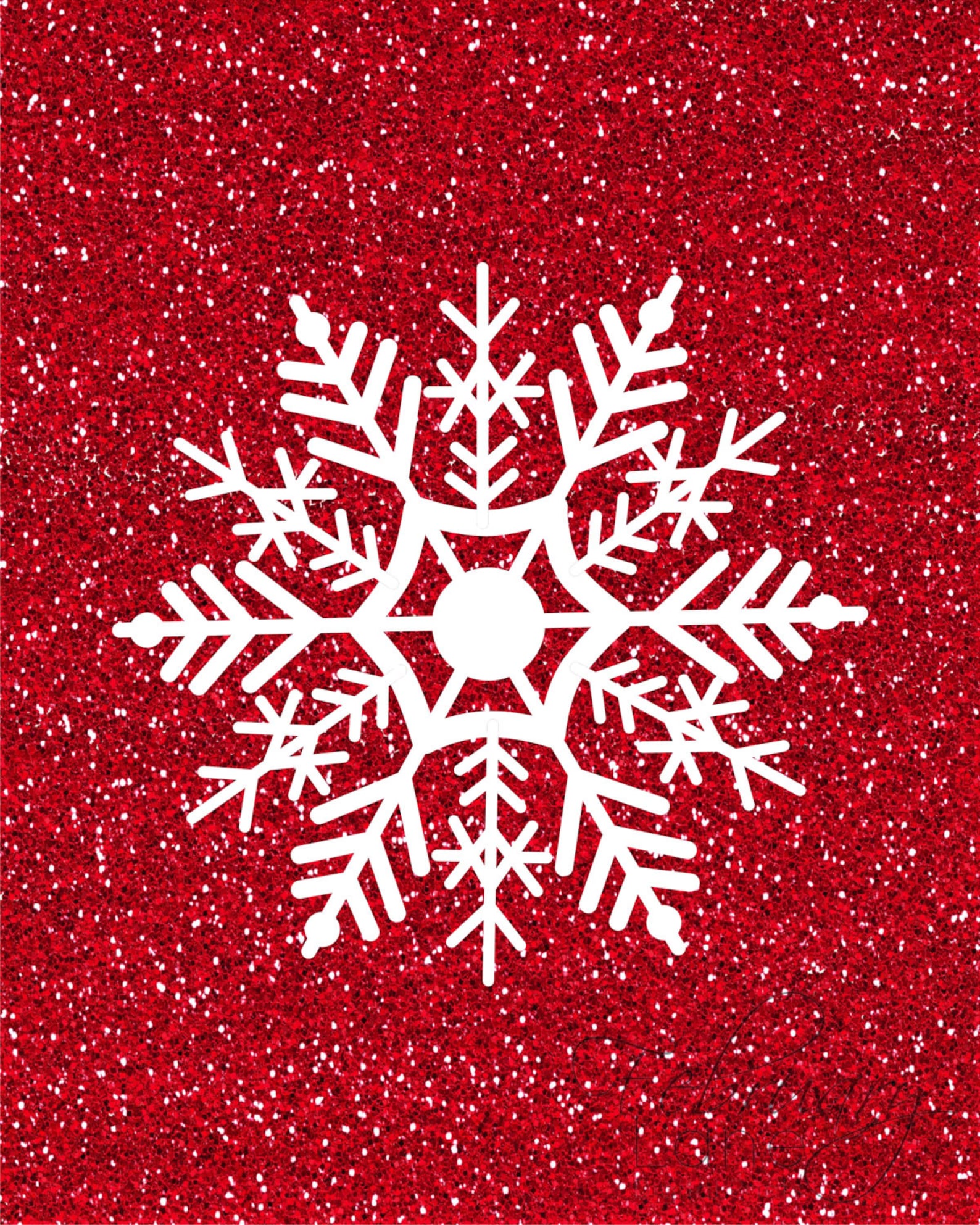 Snowflake Red Glitter Wall Art Printable 8x10 Instant Download, Holiday ...