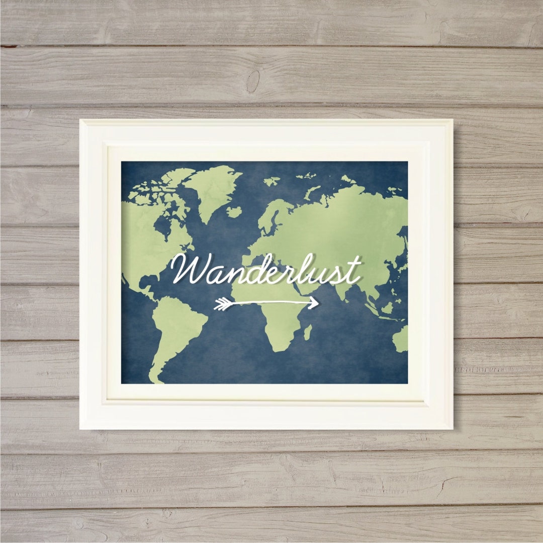 Wanderlust - Navy -8x10- Map Atlas World Ocean Travel Arrow Instant ...
