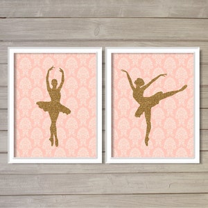 Ballerina Pink Damask Gold Glitter Wall Art Printable Instant Download ...