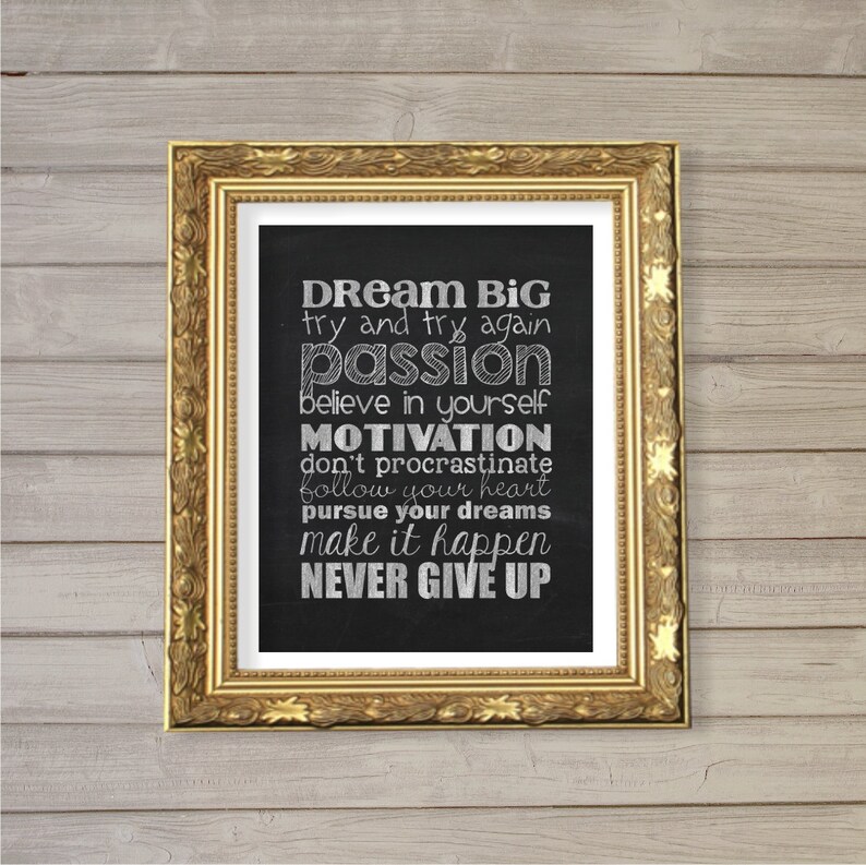 Dream Big Subway Art Printable 8x10- Faux Chalkboard Inspirational ...
