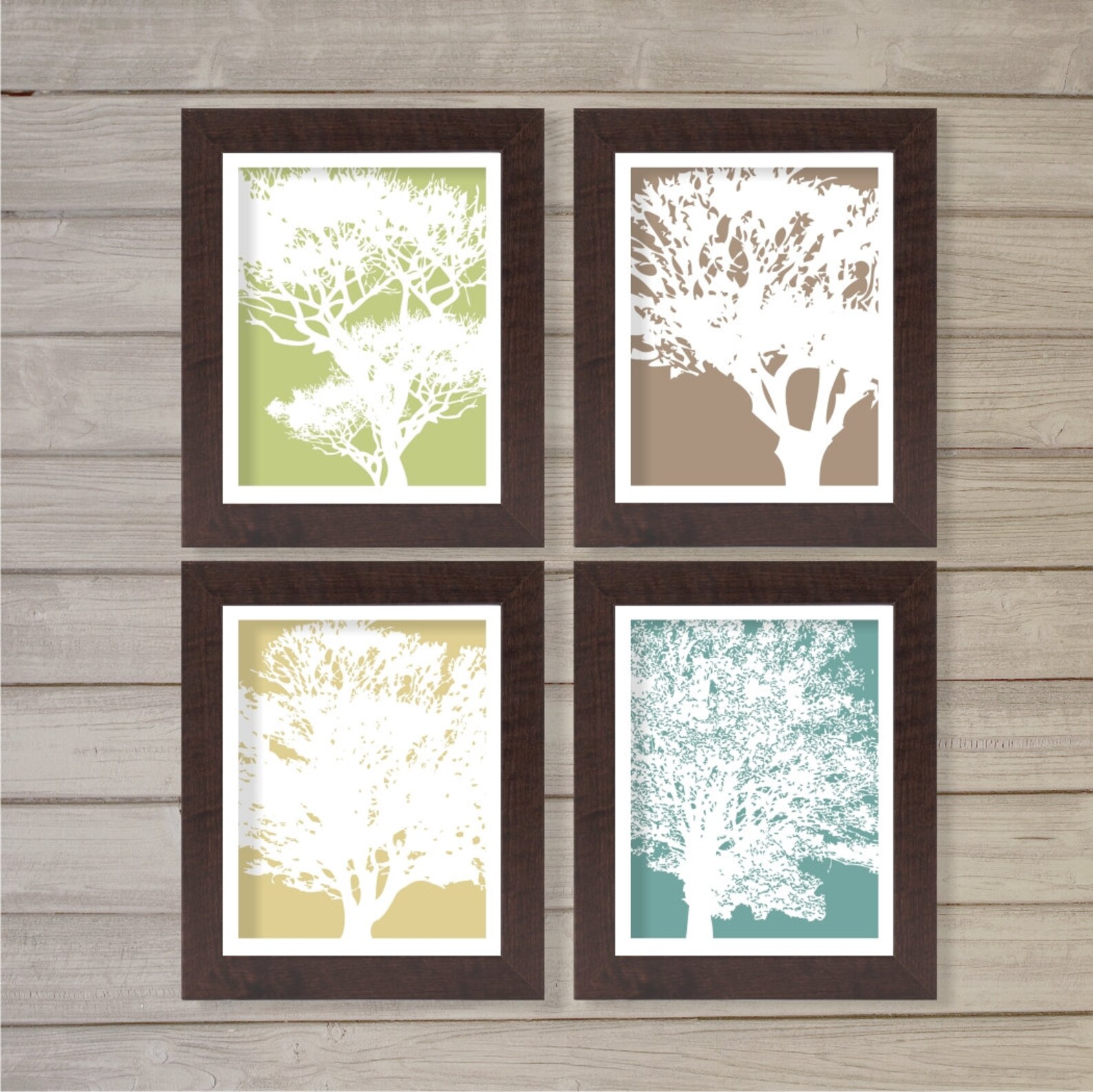 Tree Wall Art Printable Color Block (set of 4) 8x10 - Instant Download ...