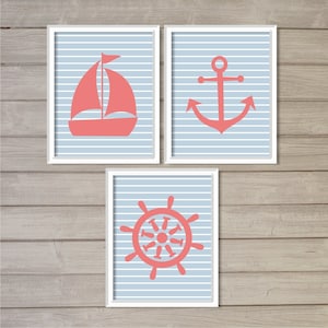 Nautical Nursery Pastels Printable - Light Blue & Pink - Set of 3 ...