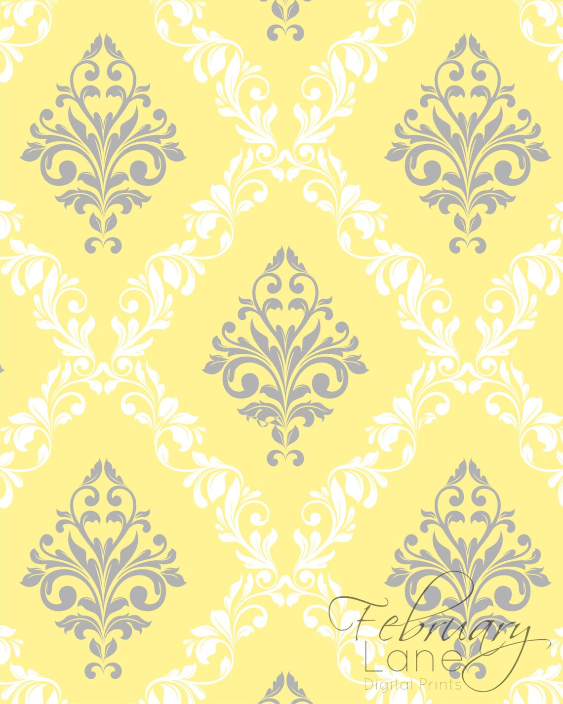 Damask Pattern Printable Wall Art Grey Yellow Set of 4 8x10 - Etsy