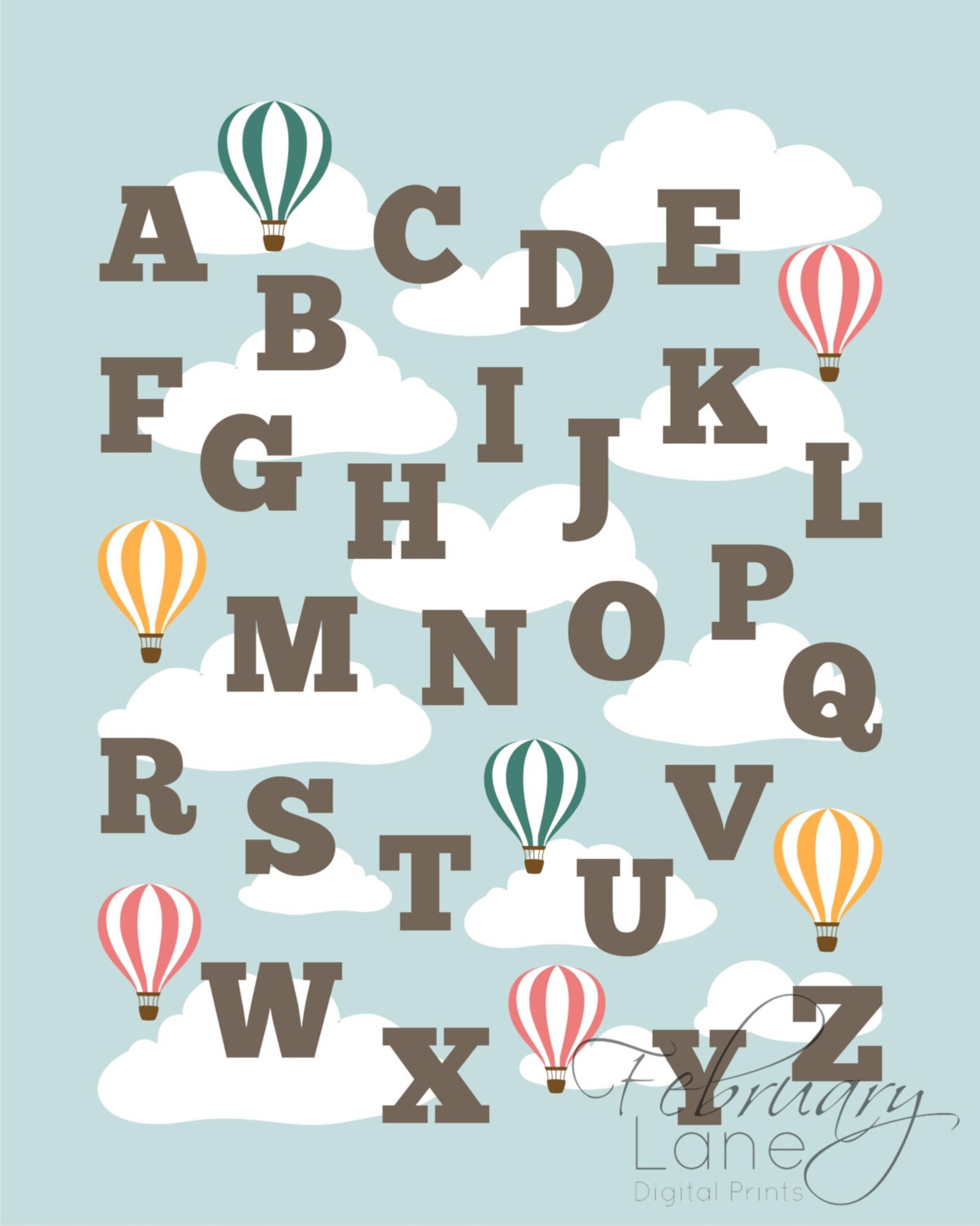 Nursery Alphabet Abcs Hot Air Balloon Printable Wall Art - Etsy