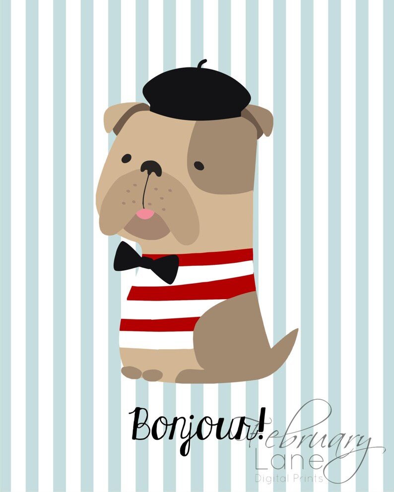 Frenchie French Bulldog Bonjour Wall Art Printable Baby Blue 8x10 ...