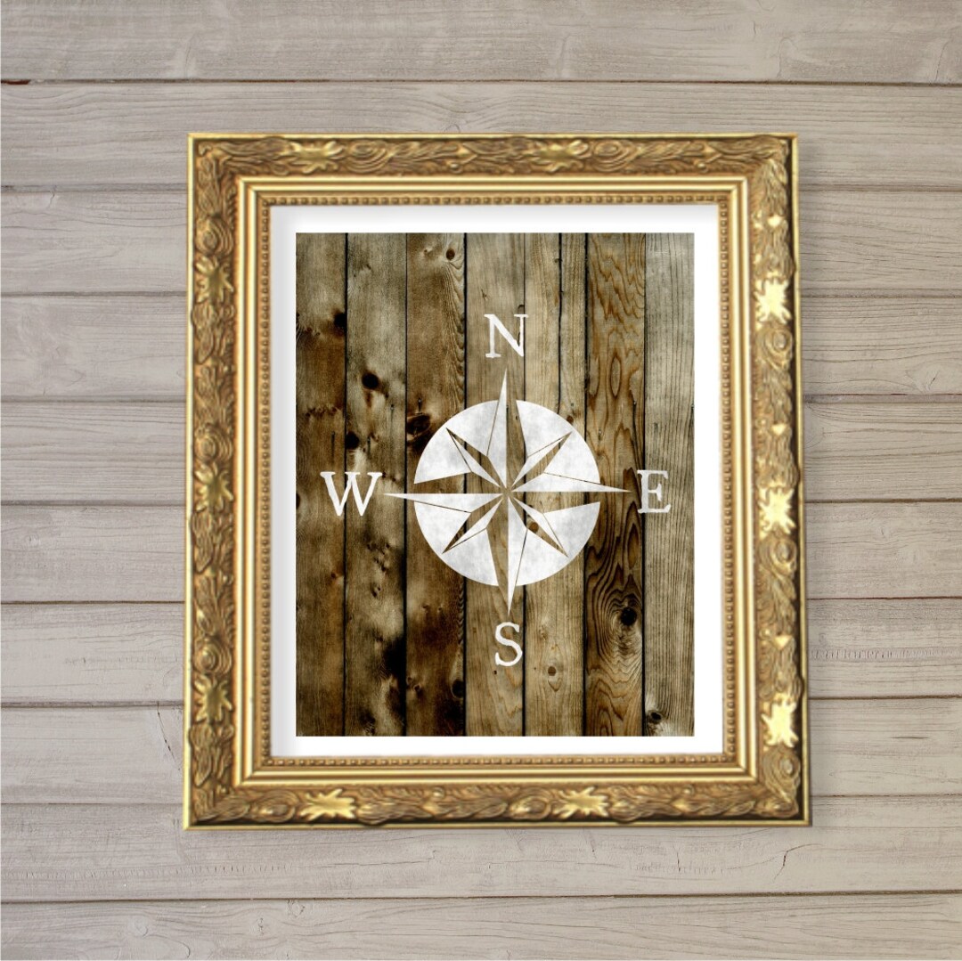 Rustic Compass Wooden Board Wall Art Printable - 8x10 - Instant ...