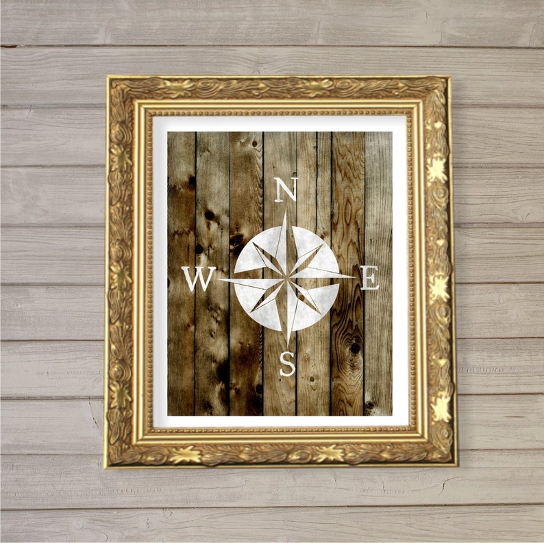 Rustic Compass Wooden Board Wall Art Printable 8x10 Instant Download ...
