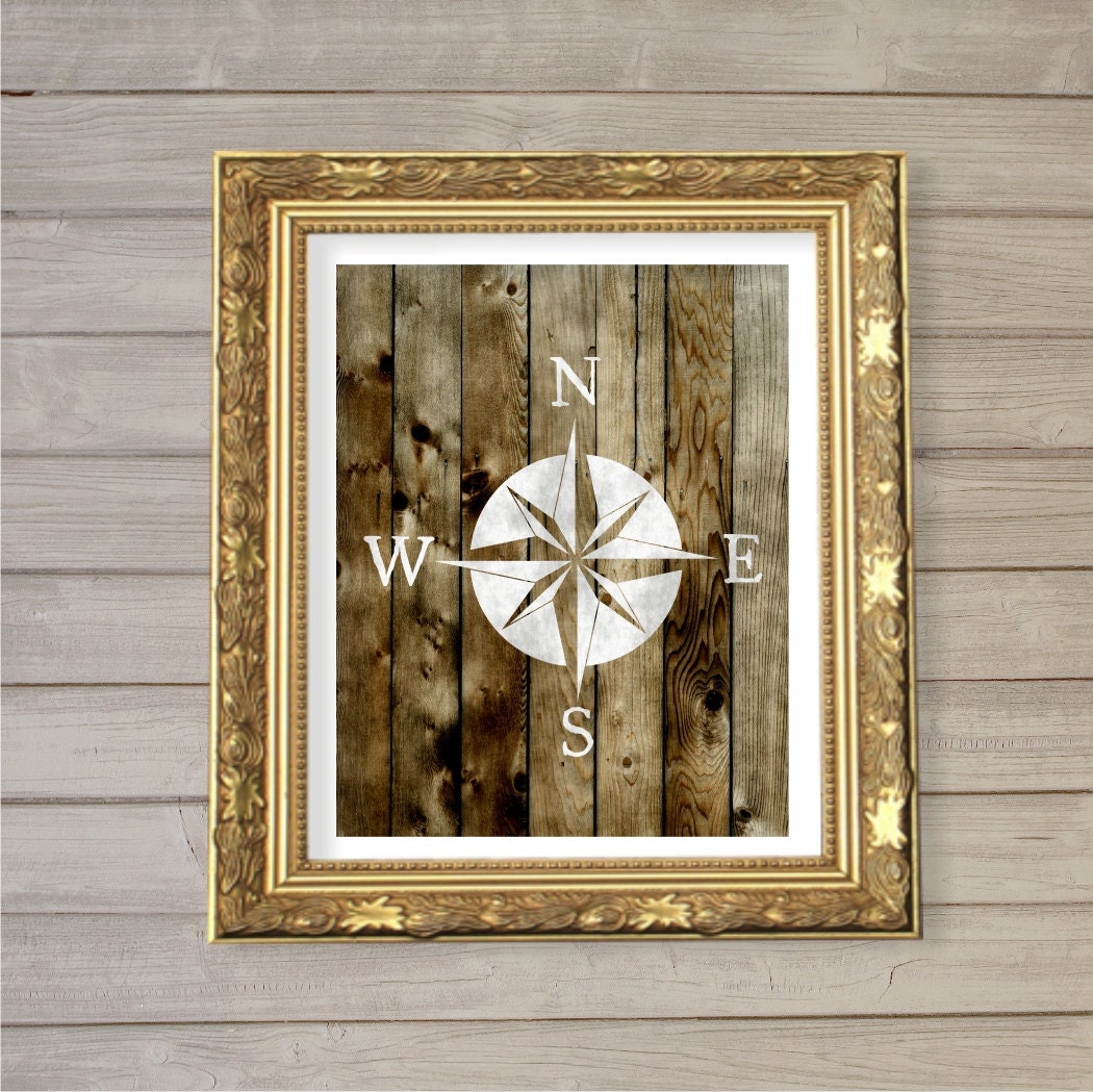 Rustic Compass Wooden Board Wall Art Printable 8x10 Instant Download ...