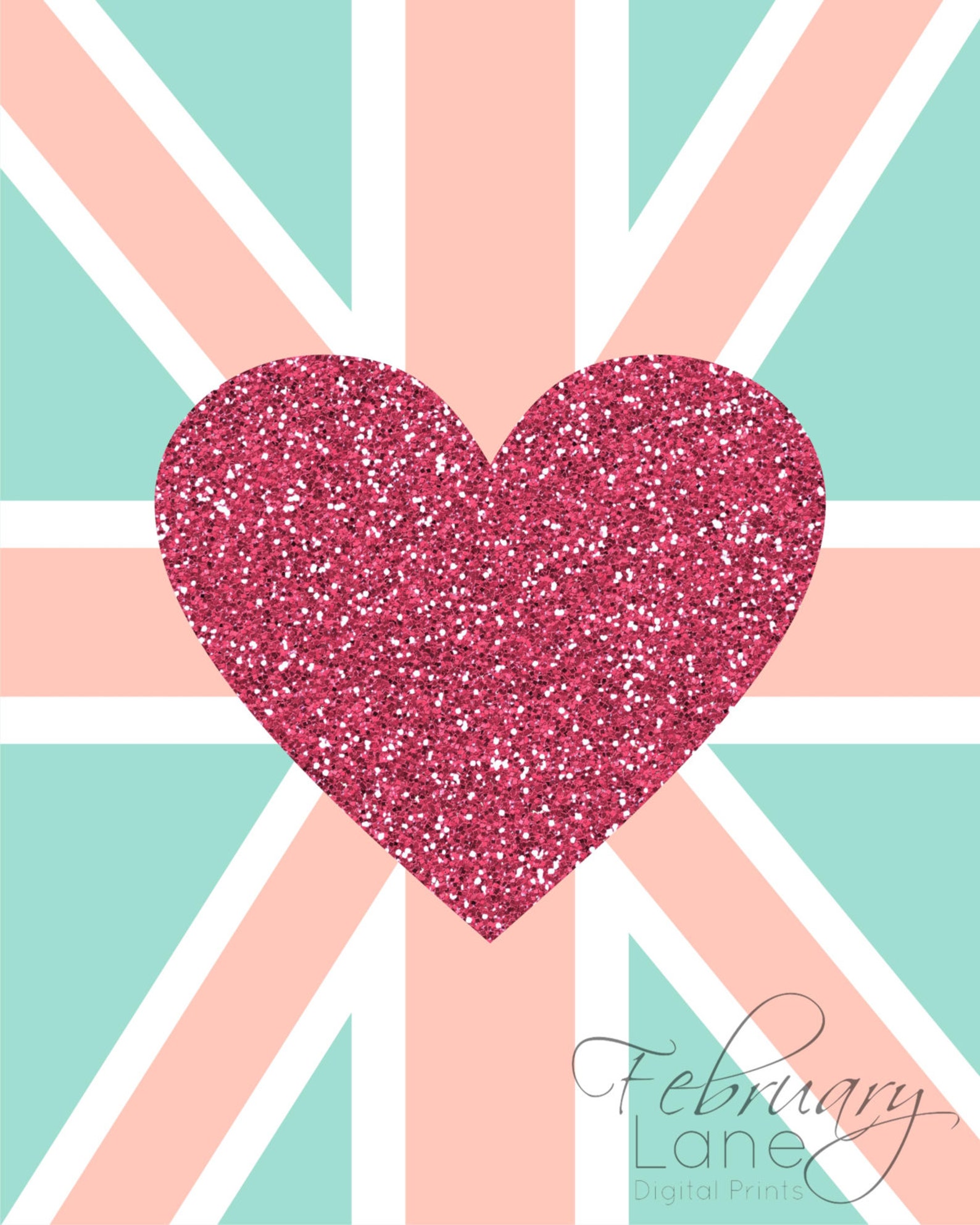Love Union Jack Glitter Pink Heart 8x10 Instant Download - Etsy