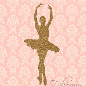 Ballerina Pink Damask Gold Glitter Wall Art Printable Instant Download ...