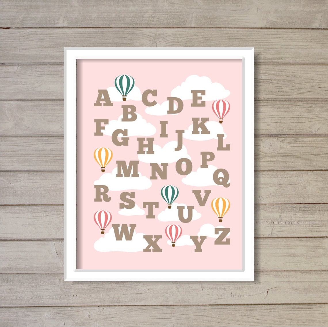 Nursery Alphabet Abcs Hot Air Balloon Printable Wall Art Pink | Etsy