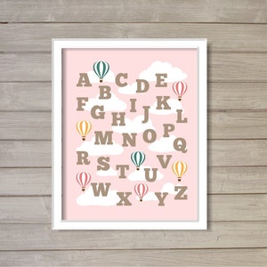 Nursery Alphabet Abcs Hot Air Balloon Printable Wall Art Pink 8x10 ...