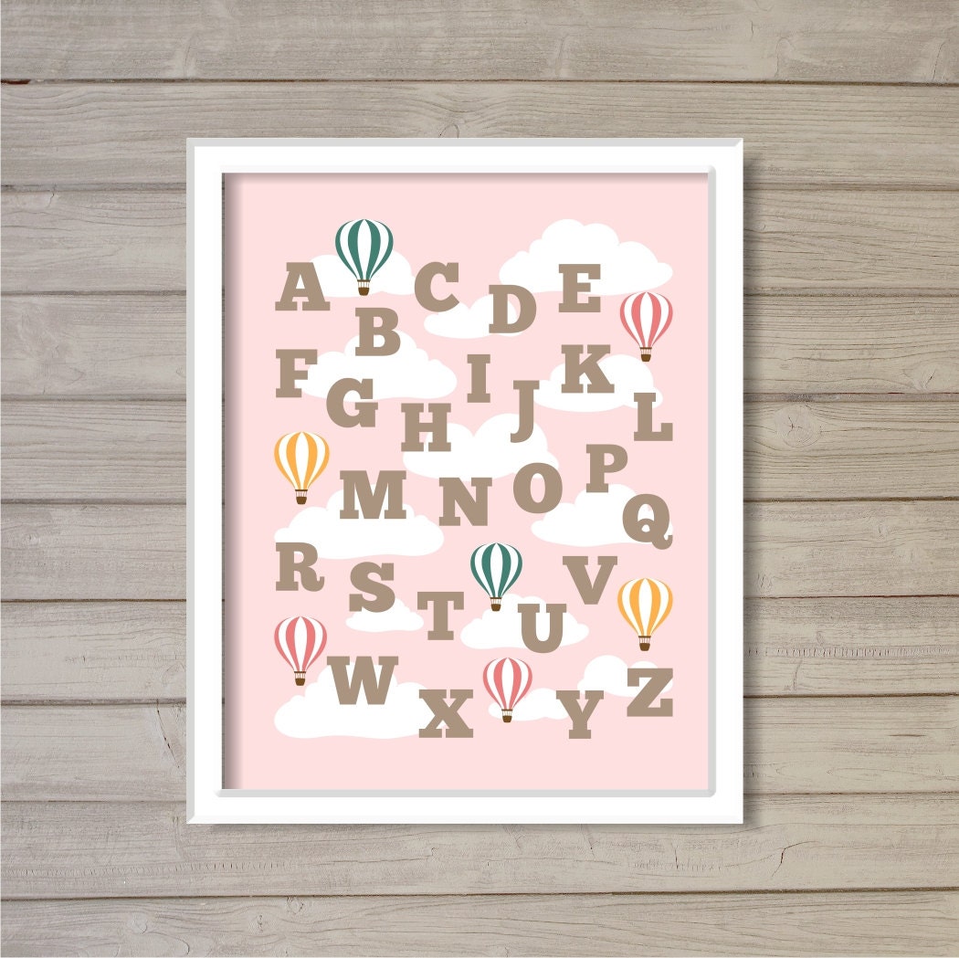 Nursery Alphabet Abcs Hot Air Balloon Printable Wall Art Pink 8x10 ...