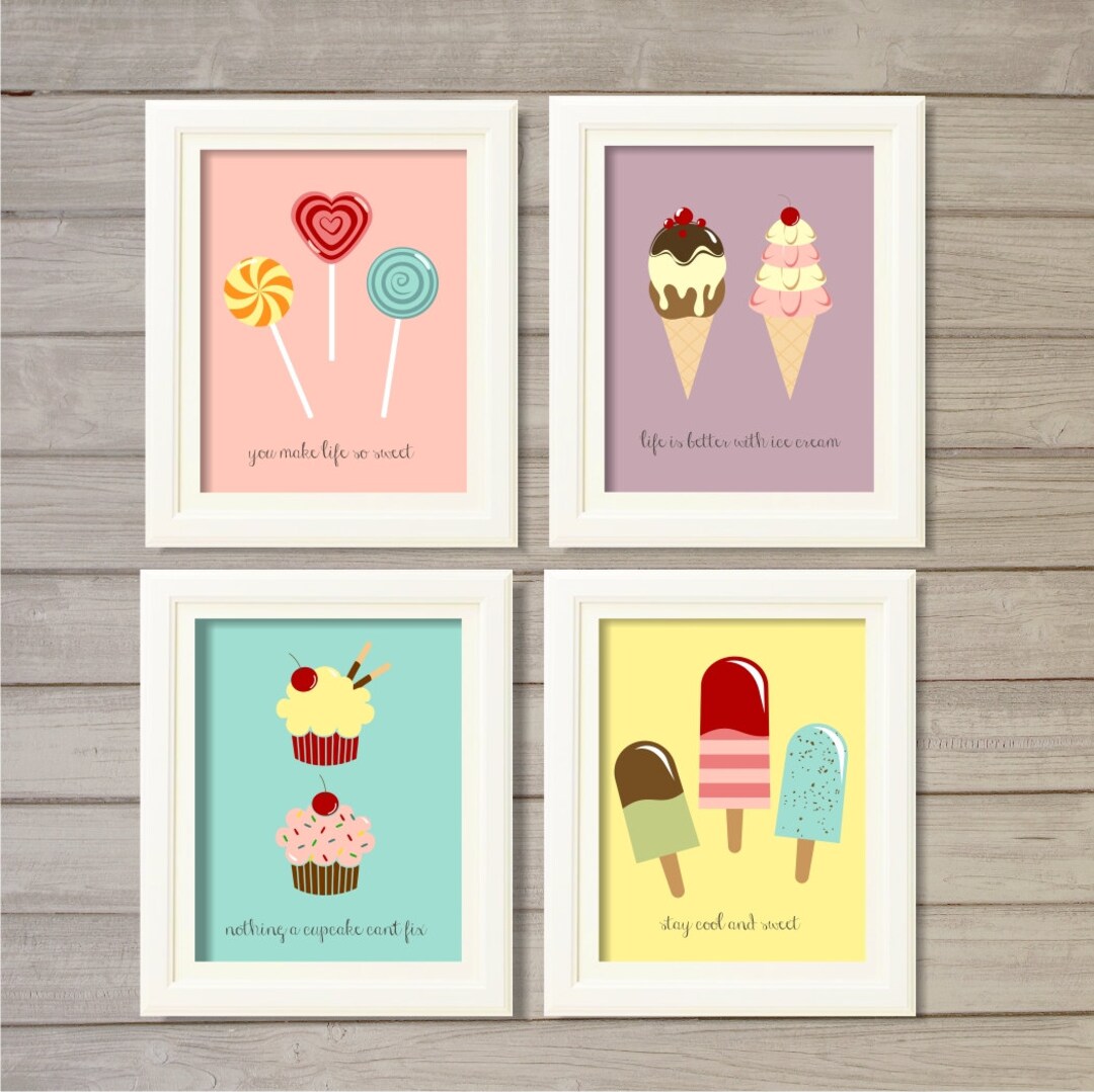 Kitchen Bakery Decor Printable Wall Art Cupcakes Ice Cream Lollipops ...