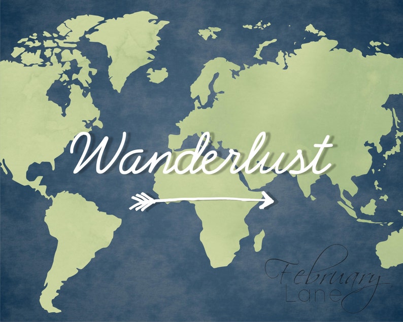 Wanderlust Navy 8x10 Map Atlas World Ocean Travel Arrow Instant ...