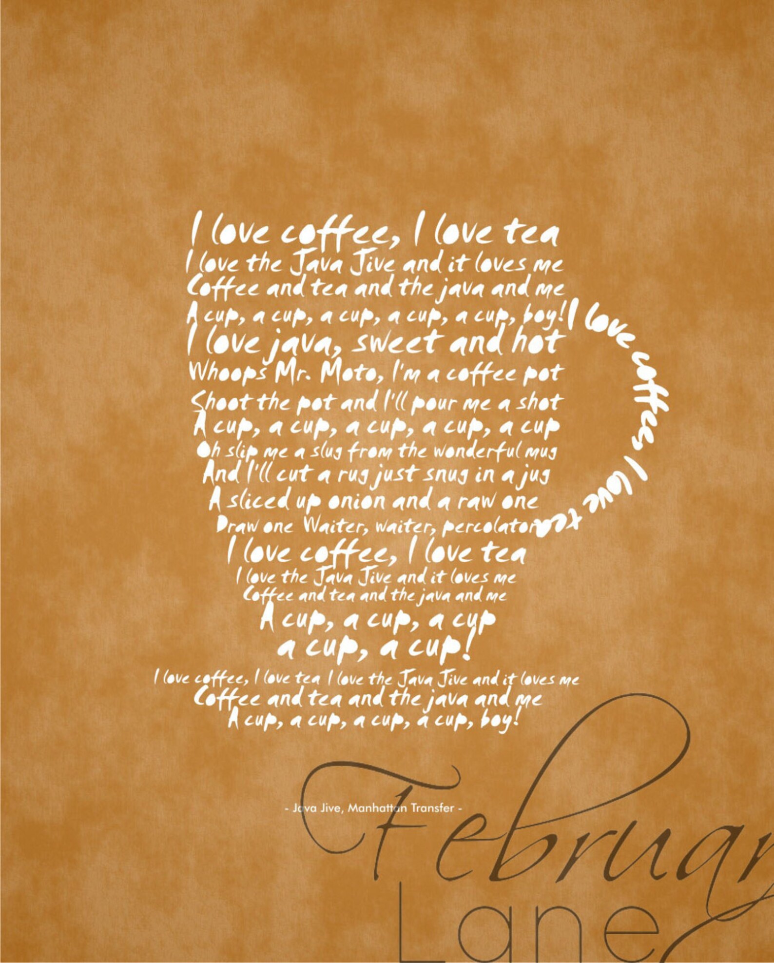 I Love Coffee Printable 8x10 Java Jive Song Lyrics Manhattan - Etsy