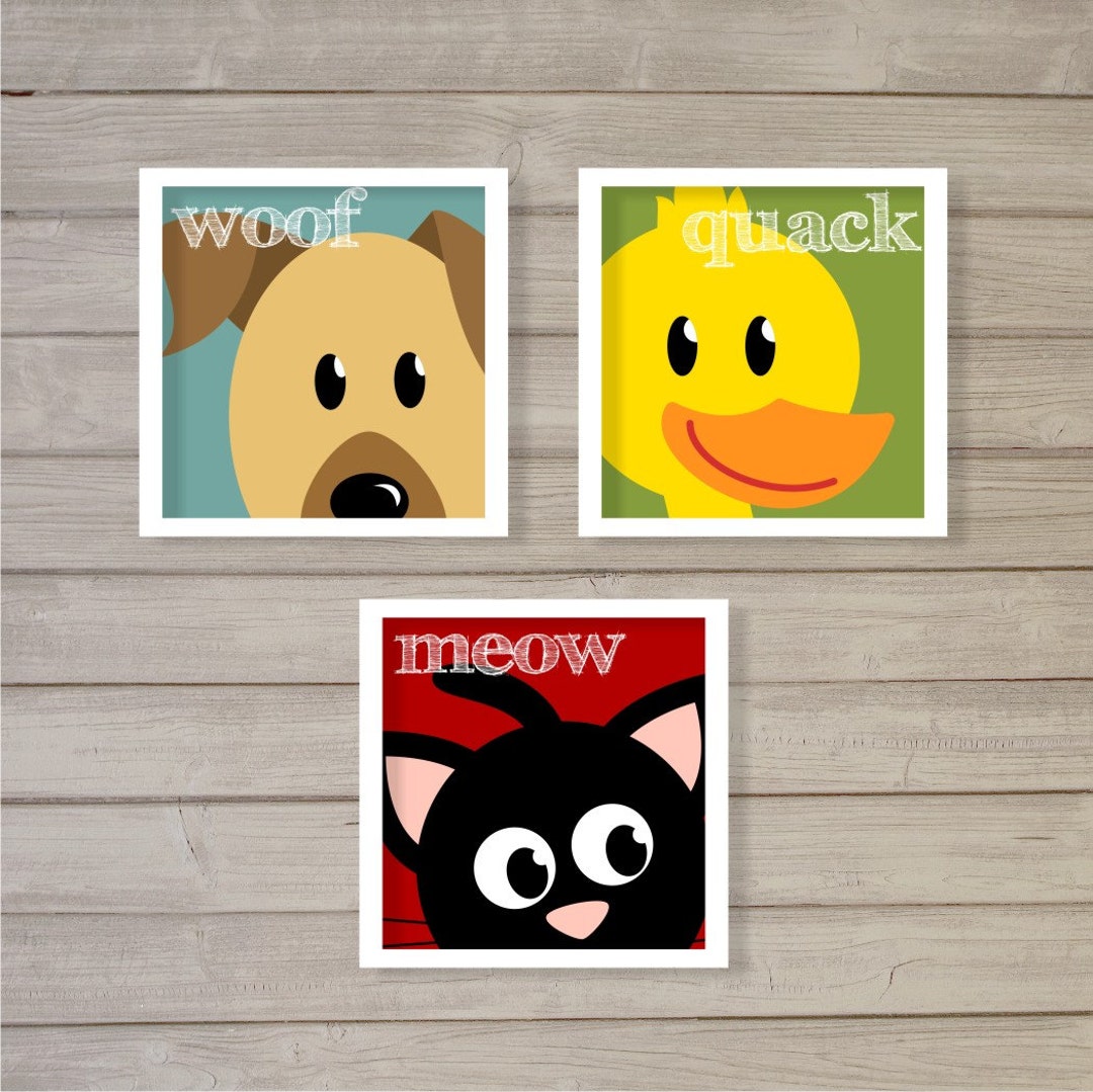 Cute Animals Sounds Nursery Printable Wall Art -8x8- Dog Cat Duck ...