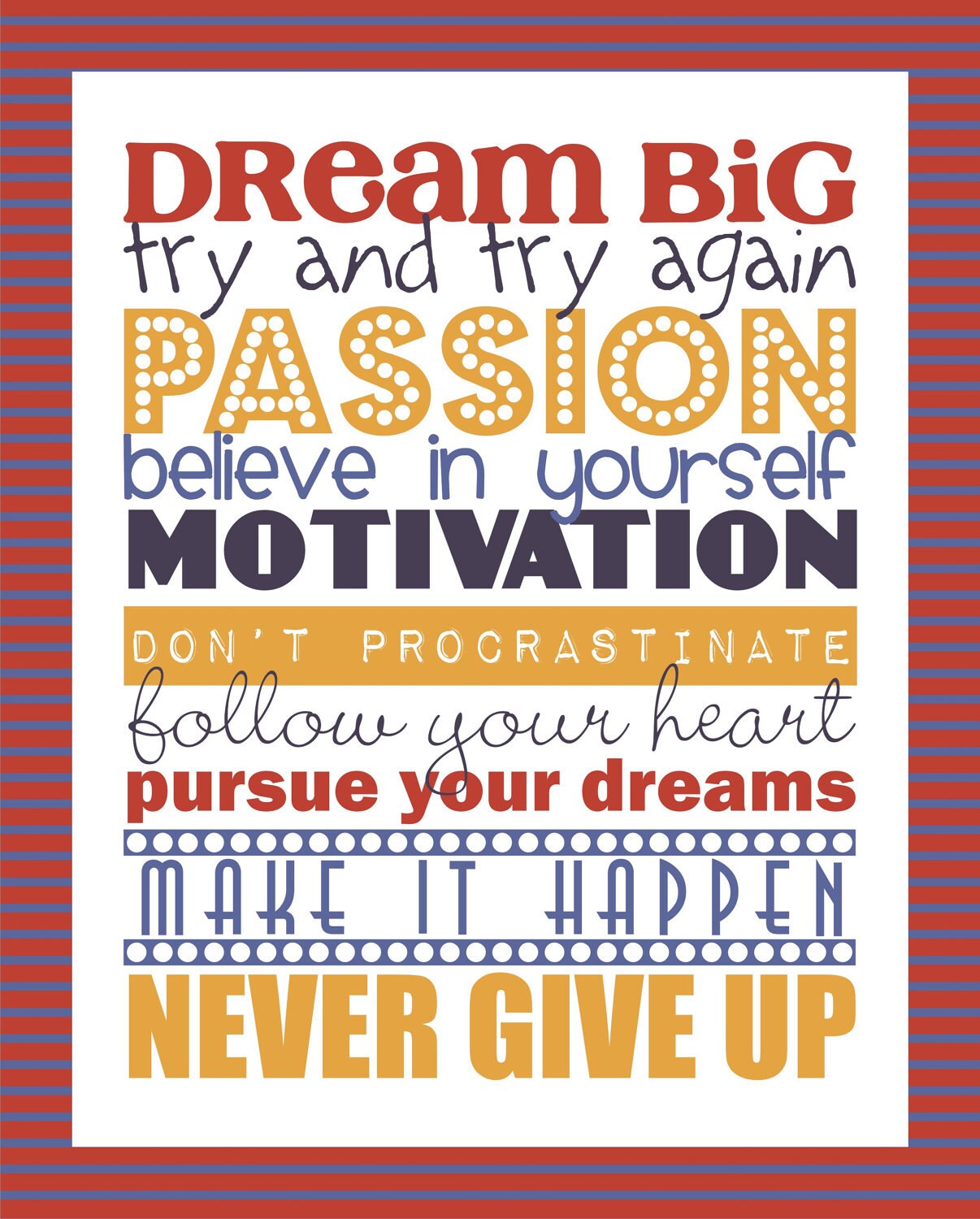 Dream Big Subway Art - 8x10 - Inspirational Motivational Quote Passion ...