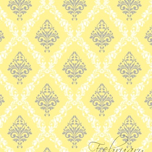 Damask Pattern Printable Wall Art Grey Yellow Set of 2 -8x10- Vintage ...