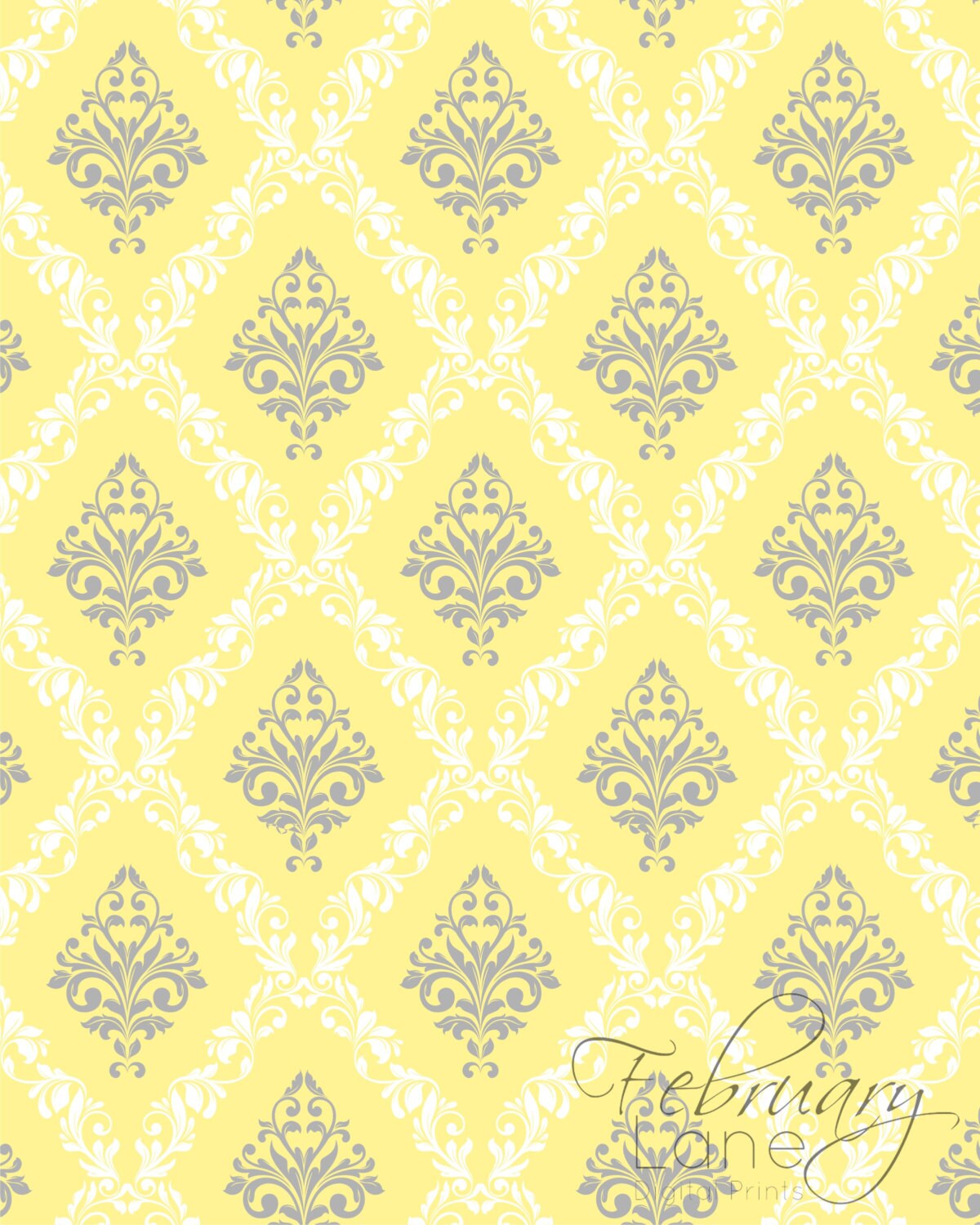 Damask Pattern Printable Wall Art Grey Yellow Set of 2 8x10 - Etsy