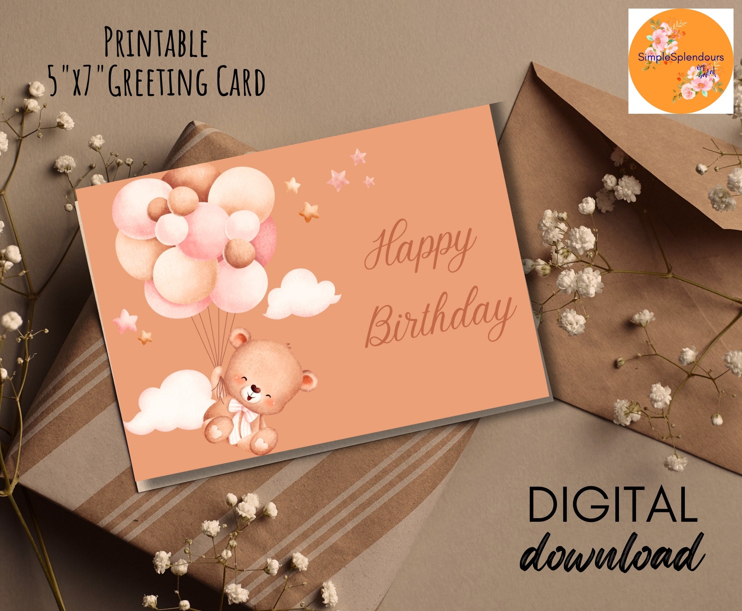 Printable Birthday Card Instant Download 5x7 Inch Card for - Etsy