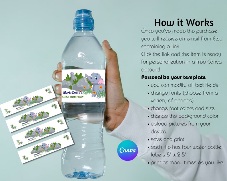 Birthday Water Bottle Labels Templates, Safari Theme, Editable and ...