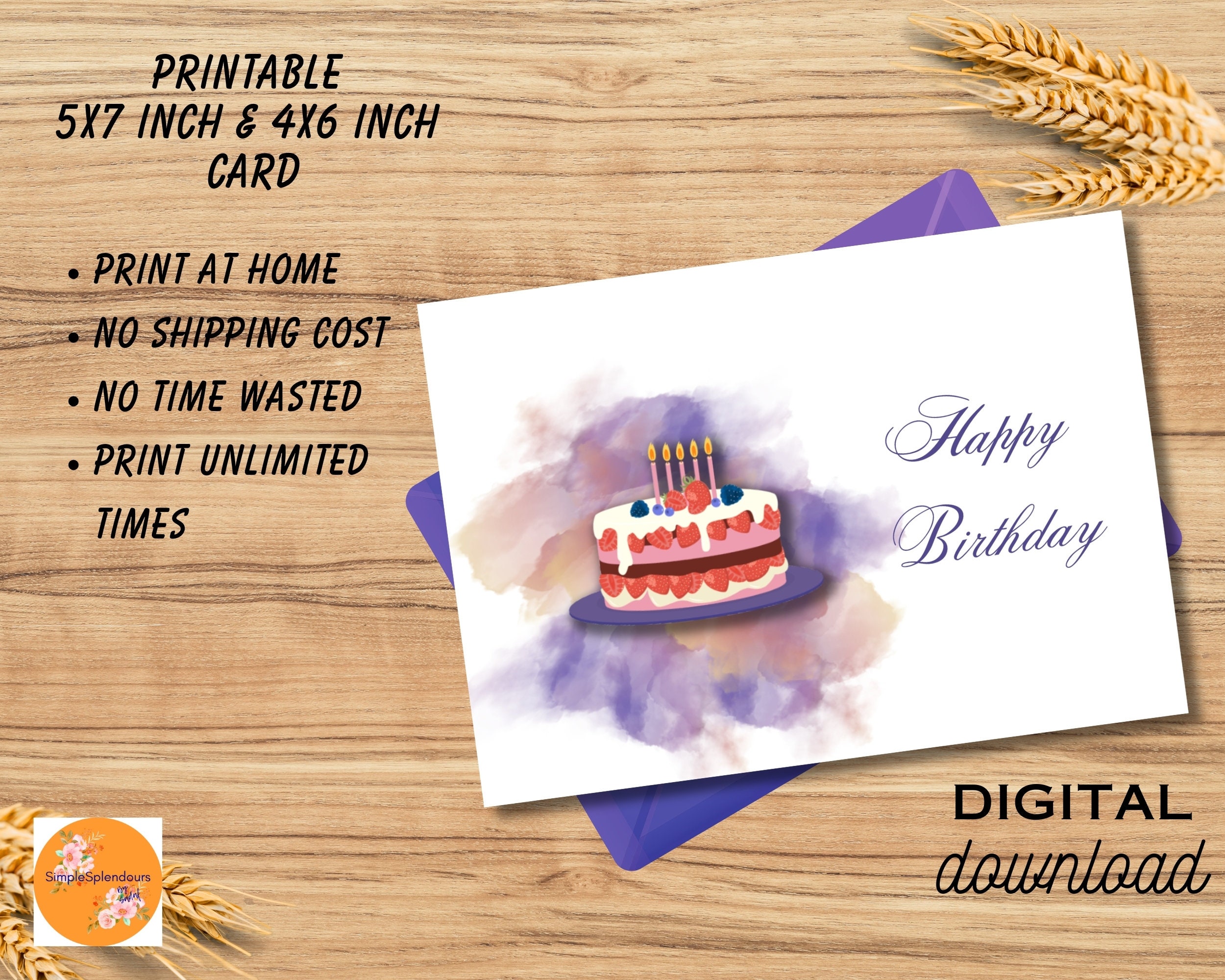 Printable Birthday Card, Happy Birthday Card, Instant Download 5x7 Inch ...