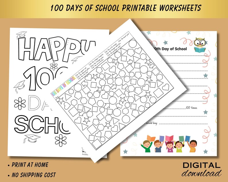 100th Day of School Worksheets, Printable, Digital Download, Coloring ...