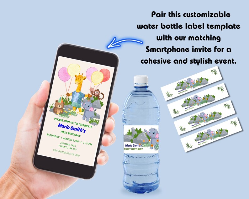 Birthday Water Bottle Labels Templates, Safari Theme, Editable and ...