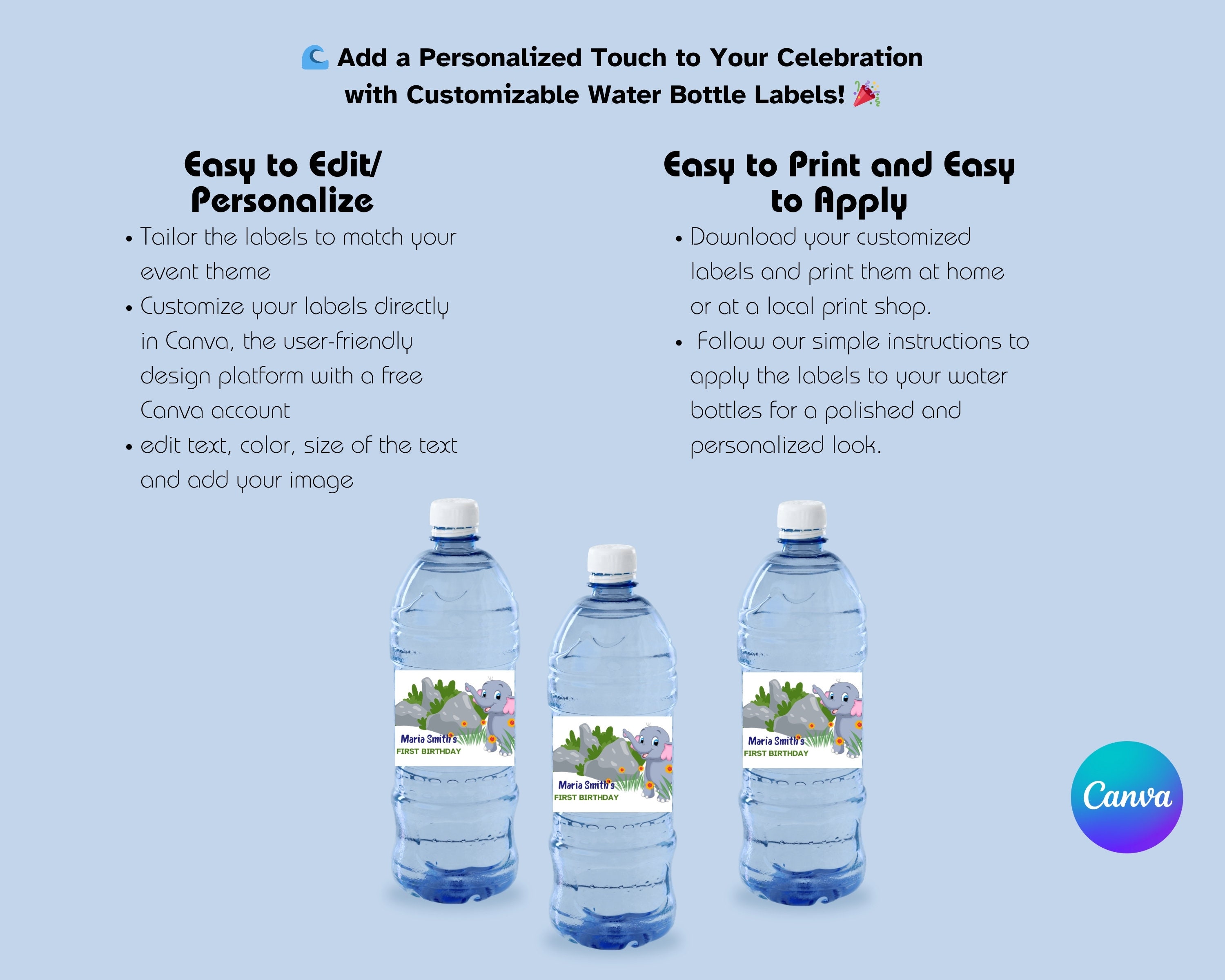 Birthday Water Bottle Labels Templates, Safari Theme, Editable and ...