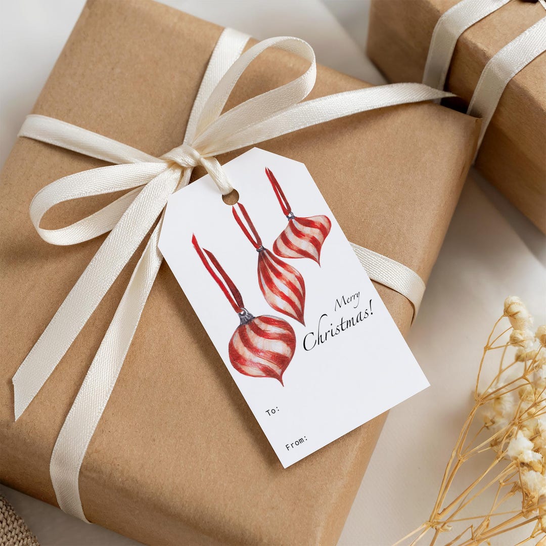 Printable Christmas Ornaments Gift Tag, Red and White Decoration ...