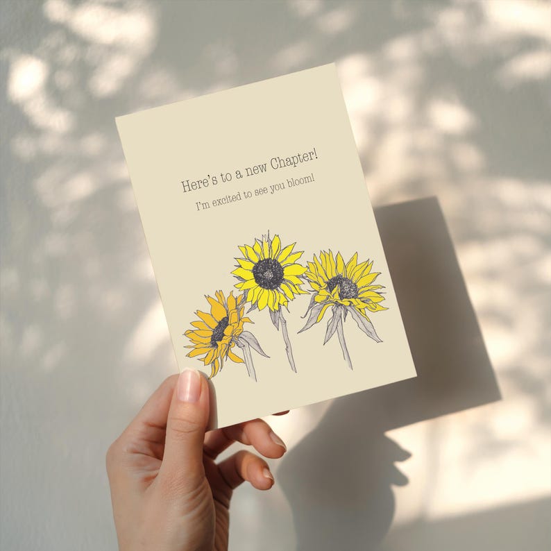 Printable New Chapter Card, Yellow Sunflower Greeting Card, New Chapter ...