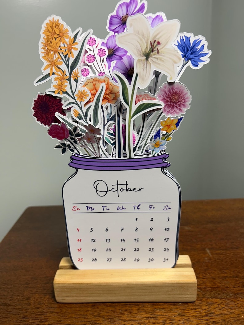 Floral Desk Calendar 2027: Mason Jar Bouquet With Cedar Stand - Etsy