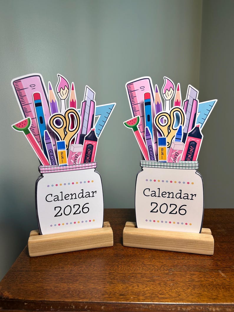 School Supplies Desk Calendar 2026: Mason Jar Stackable Calendar With ...