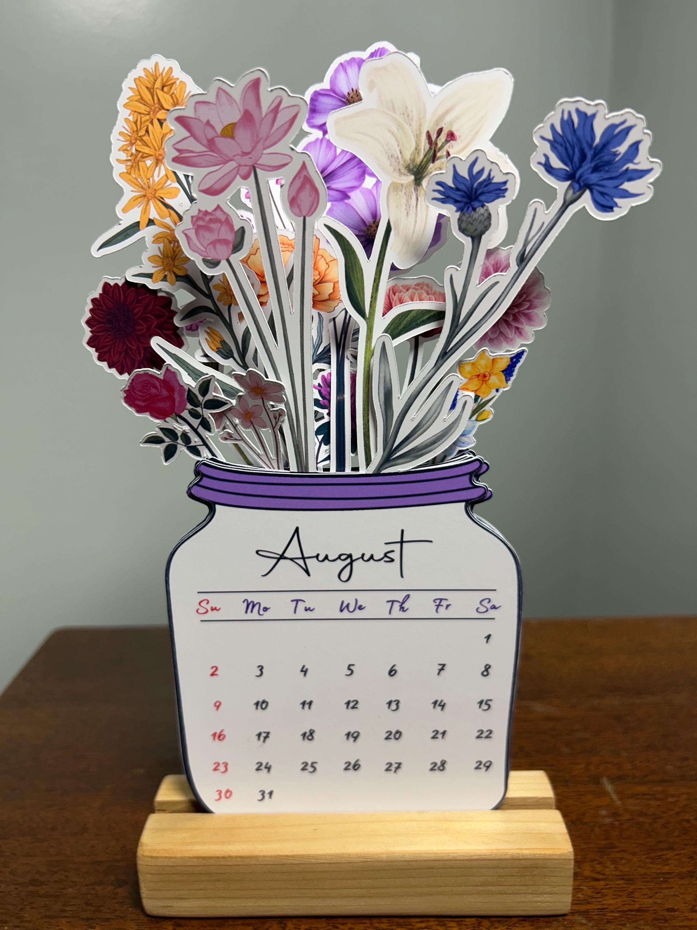 Floral Desk Calendar 2027: Mason Jar Bouquet With Cedar Stand - Etsy
