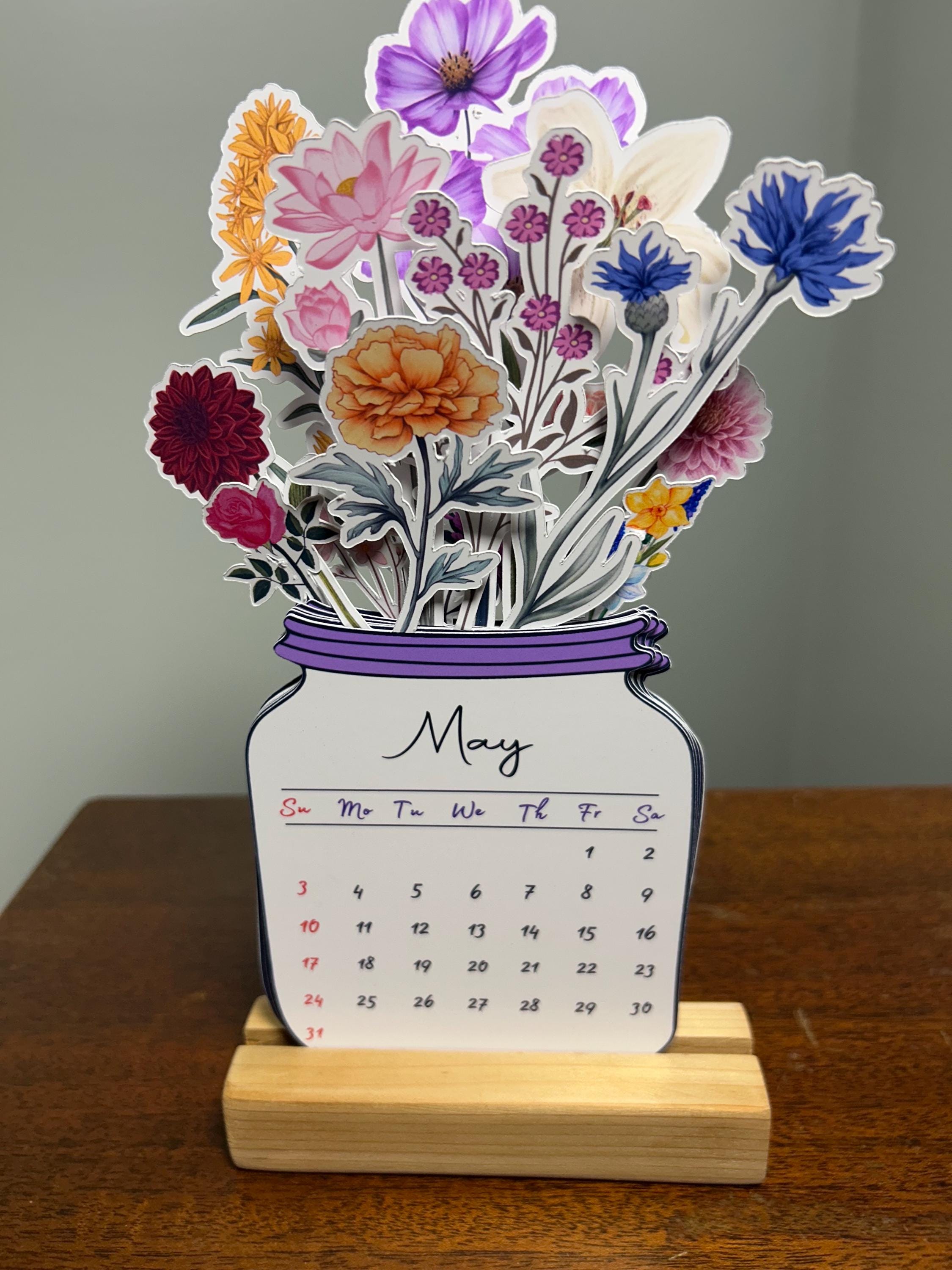 Floral Desk Calendar 2027: Mason Jar Bouquet With Cedar Stand - Etsy