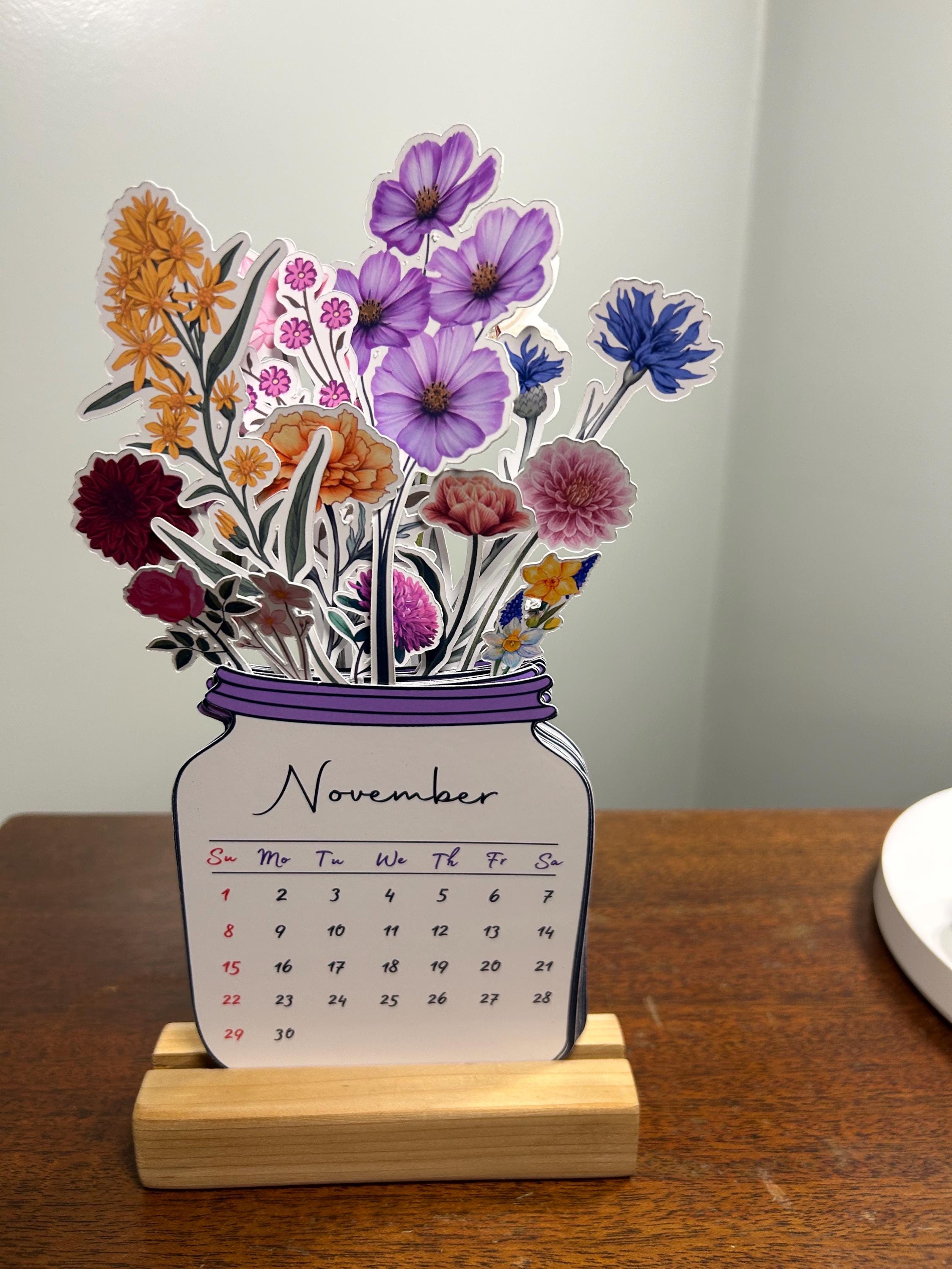 Floral Desk Calendar 2026: Mason Jar Bouquet With Cedar Stand - Etsy