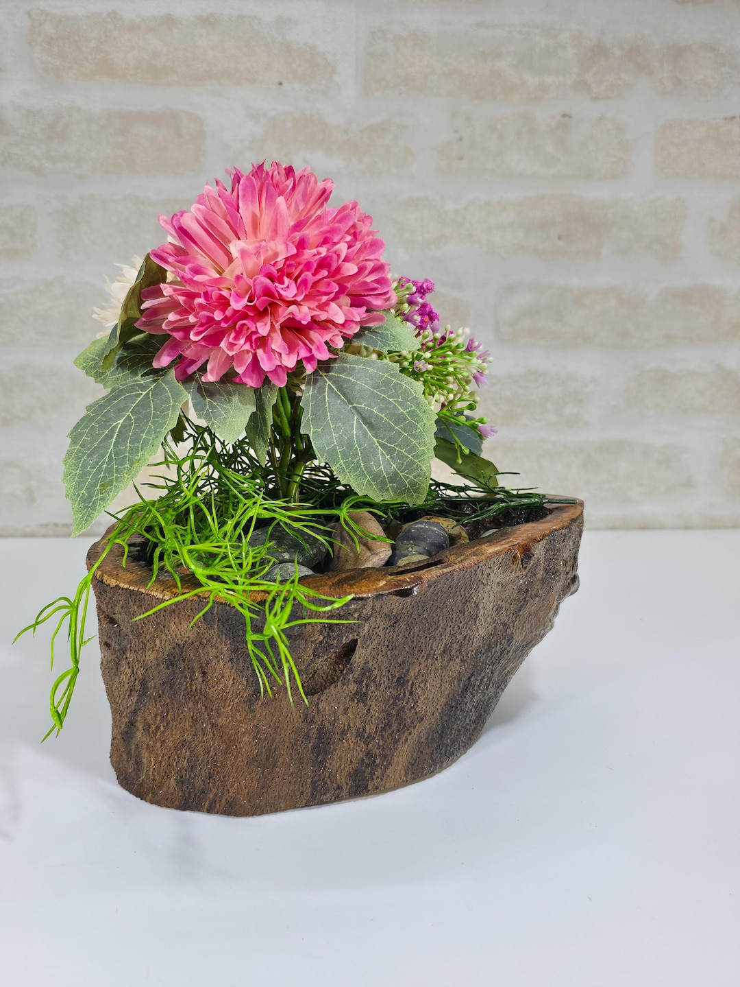 Rustic Oak Wood Log Flower Pot: Handmade Faux Floral Vase - Etsy