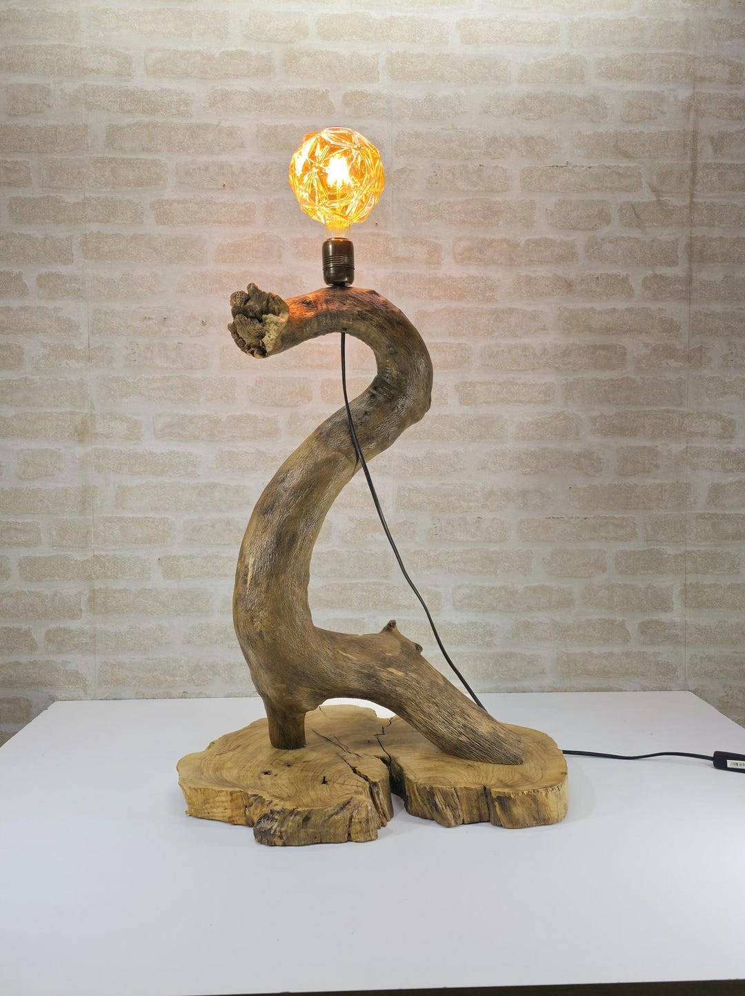 Handmade Olive & Oak Wood Lamp: Rustic Dragon Art Lighting - Etsy